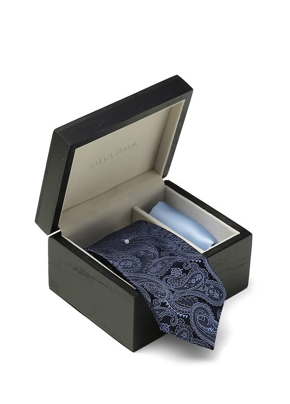 Satya Paul Blue Ink Silk Printed Tie Pocket Square Set for Men : Amazon ...