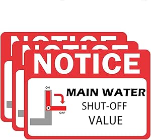 Amazon.com : Main Water Shutoff Stickers Labels 7x5 Inch Notice Signs ...