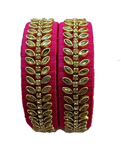 Buy Pink silk thread bangles with kundans by Manali Creations..... size ...