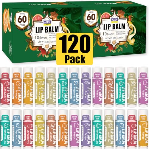 AZEN 120 Pack Lip Balm, Natural Lip Balm Bulk, Lip Care Product ...