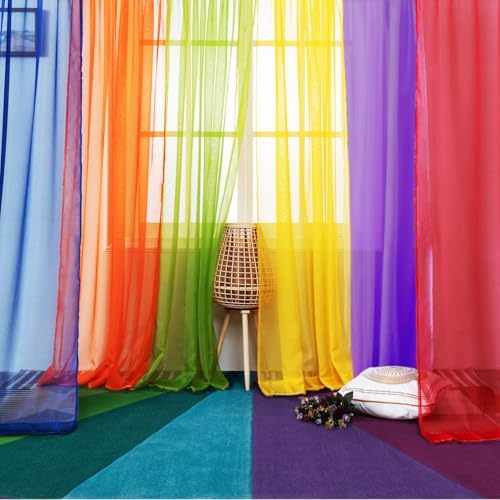 Amazon.com: SmoothNovelty Rainbow Chiffon Ceiling Drapes 6 Panels 2.5 x ...