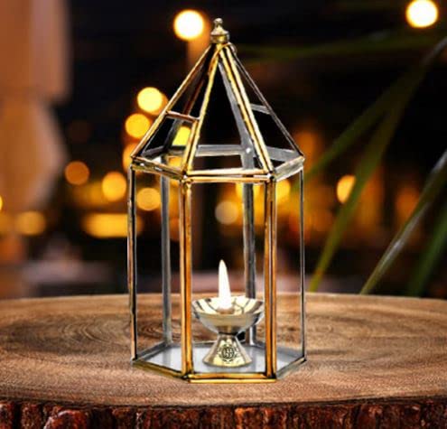 Buy NATARAJ GALLERY Brass Diya for Pooja with Glass Cover Lantern ...