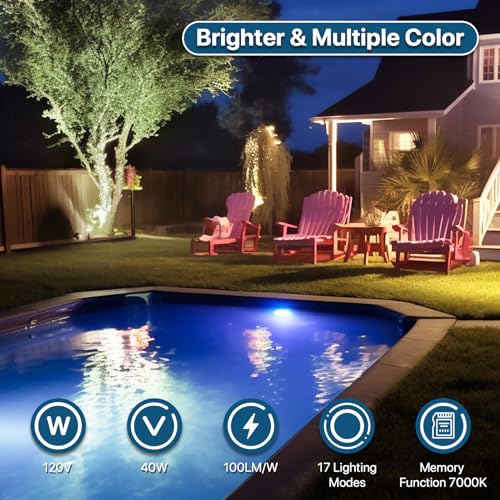Litezone LED Pool Lights Bulb 40W with 17 Light Modes, 120V RGBW Pool ...