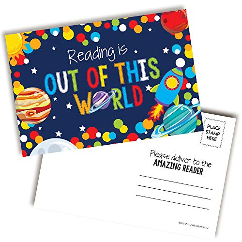 Buy Reading Out Of This World Outer Space Themed Blank Postcards For ...