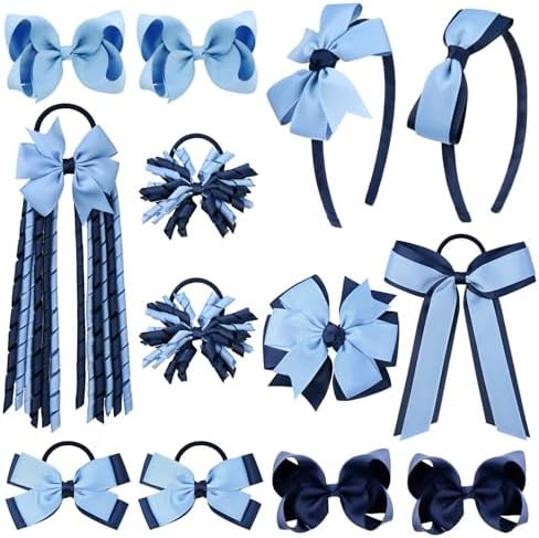 Amazon.com : DEEKA Light Blue & Navy School Hair Accessories Set 13 Pcs ...