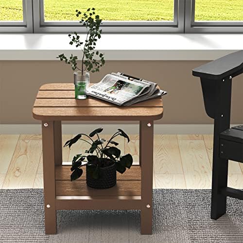 SERWALL Double Adirondack Side Table Rectangular End Table Set of 2, Brown