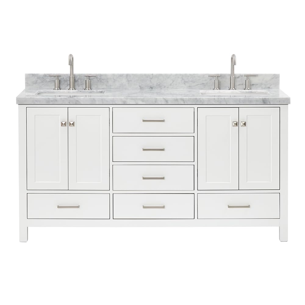 Amazon.com: ARIEL Double Bathroom Vanity 67" Inch, White, 1.5" Edge ...