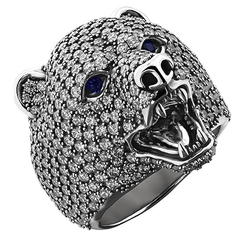 Amazon.com: SilverDia 2 Ct Iced Out Diamond Bear Ring Polar Bear Animal ...