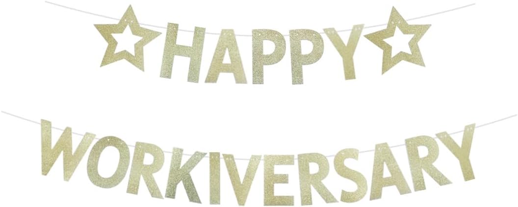 Amazon.com: Happy Workiversary Banner，Gold Glitter Paper Sign For Work ...