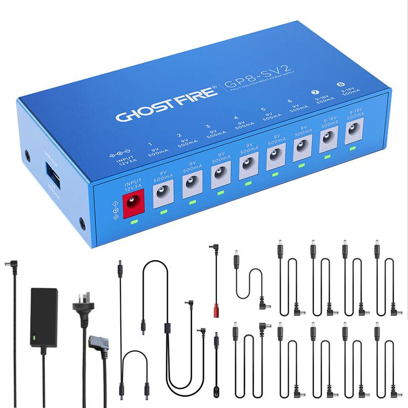 Amazon.com: GHOST FIRE Pedal Power Supply with 8 DC Outputs [TRUELY ISOLATED] for 9V/12V/15V/18V ...