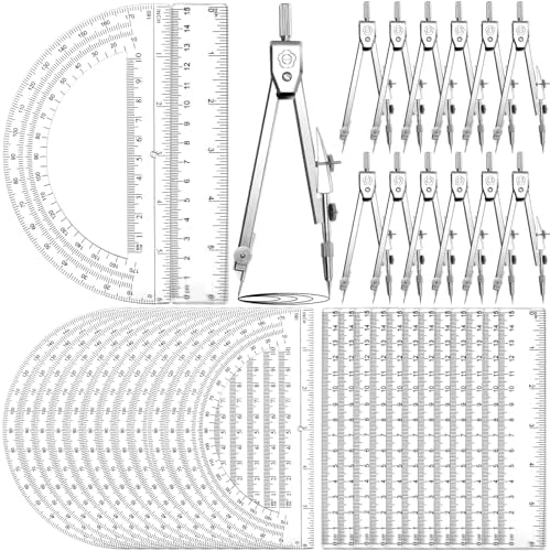 Amazon.com : 36 Pieces Plastic Protractor Ruler and Compass Set ...