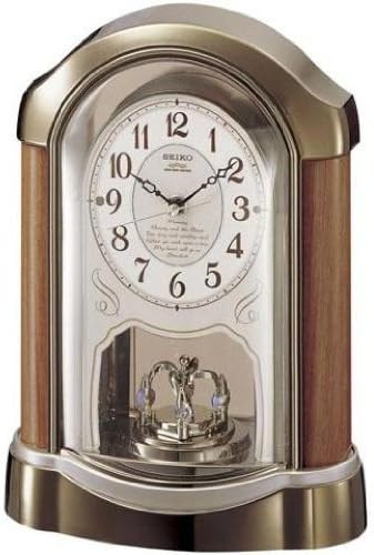 Amazon.co.jp: SEIKO CLOCK (セイコークロック) 置き時計 電波 アナログ メロディ 回転飾り 木枠 薄茶金色 ...