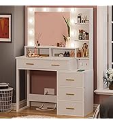Amazon.com: Tiptiper Large Vanity Table with Lighted Mirror & Charging Station, Makeup Table ...