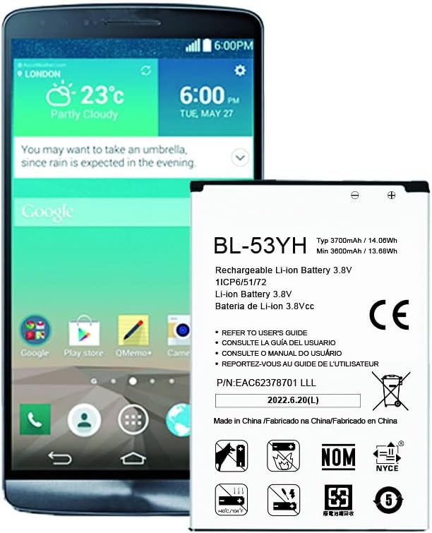 Amazon.com: Soseieiu 3700mAh LG G3 Battery, (𝟮𝟬𝟮𝟰 𝗡𝗲𝘄 𝗨𝗽𝗴𝗿𝗮𝗱𝗲𝗱) BL-53YH ...