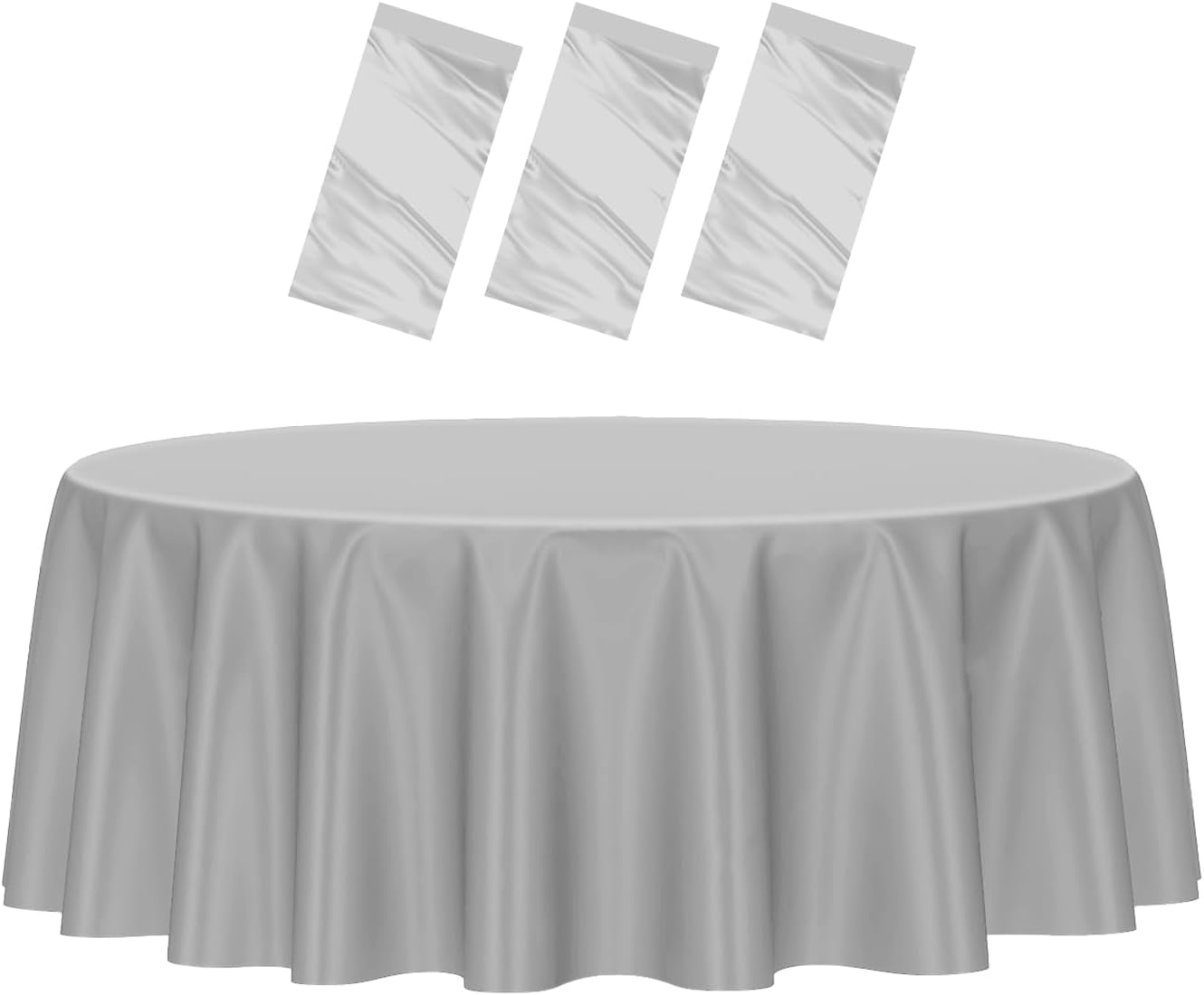 Amazon.com: HEIPINIUYE 3 Pack Silver Tablecloth Round 84 Inch Round Plastic Table Cloth ...