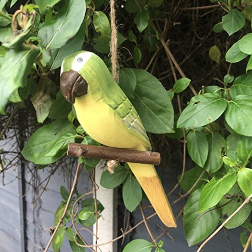 Hanging Wooden Parrott on Perch Colourful Bird Ornament (BLUE PARROT ...
