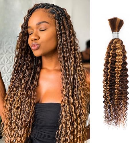 Amazon.com: AUROO Braiding Hair Honey Blonde Highlight Deep Wave Bulk ...