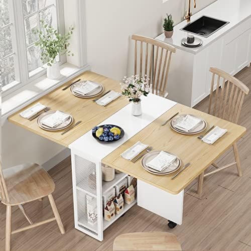 Amazon.com - Folding Dining Table with 2 Tier Storage, Extendable ...