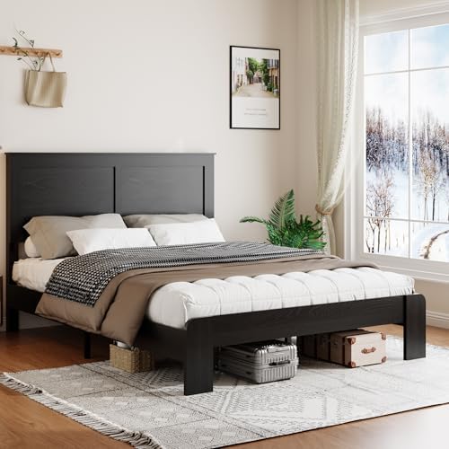 Amazon.com: SAMTRA Wooden Bed Frame Full Size with Headboard, Farmhouse ...