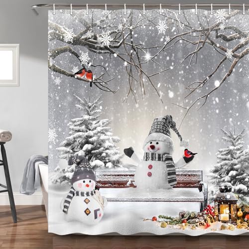 Amazon.com: Winter Christmas Shower Curtain for Farmhouse bathroom ...