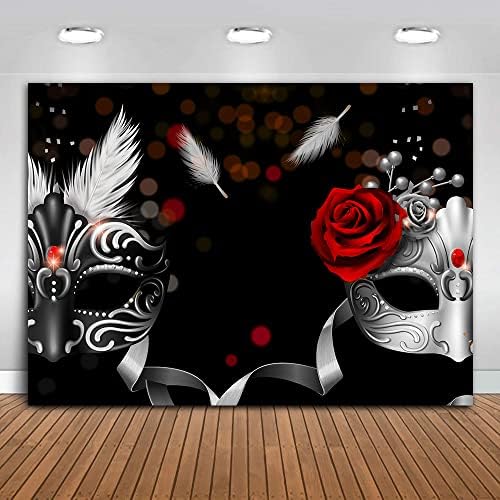 Amazon.com : Masquerade Party Backdrops Golden Mask Red Rose Backdrop ...