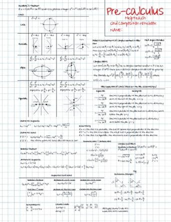 Pre-Calculus Notebook: Grid Notebook with Common Equations and Formulas ...
