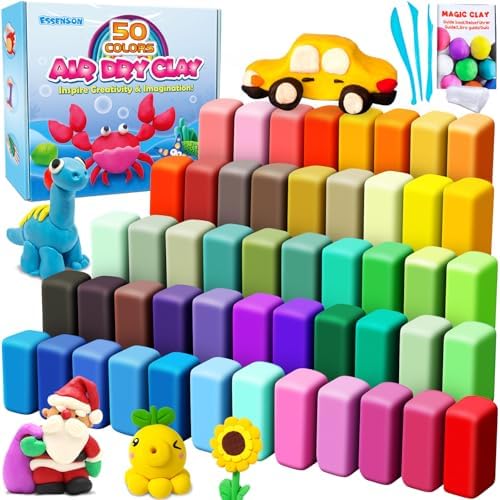 Amazon.com: ESSENSON Air Dry Clay 50 Colors, Modeling Clay for Kids ...