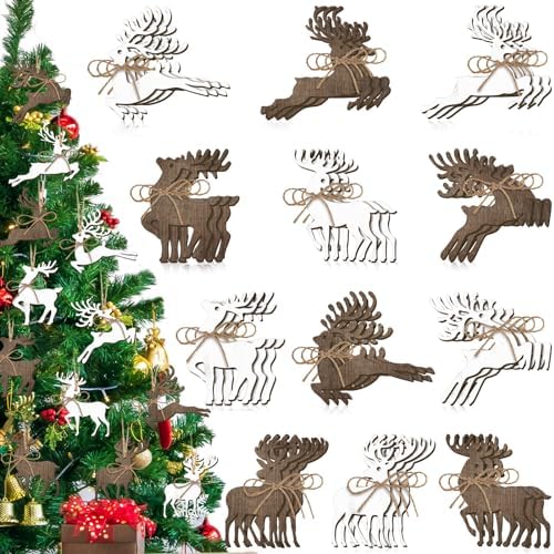 Amazon.com: Qunclay 36 Pcs Wooden Reindeer Ornament Rustic Reindeer ...