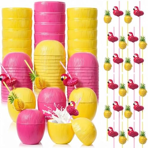 Amazon.com: 24 Pieces Tropical Pineapple Coconut Cups Plastic Hawaii ...
