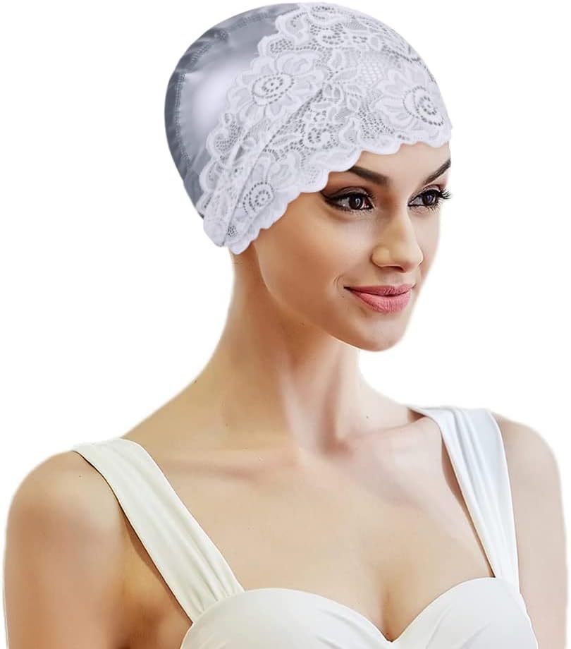 Womens Swimming Cap Ladies Waterproof Swim Cap Lace Flower Swimming Hat ...