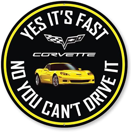 Amazon.com: Chevy Corvette Yes It's Fast Car Sign, Garage Aluminum Sign ...