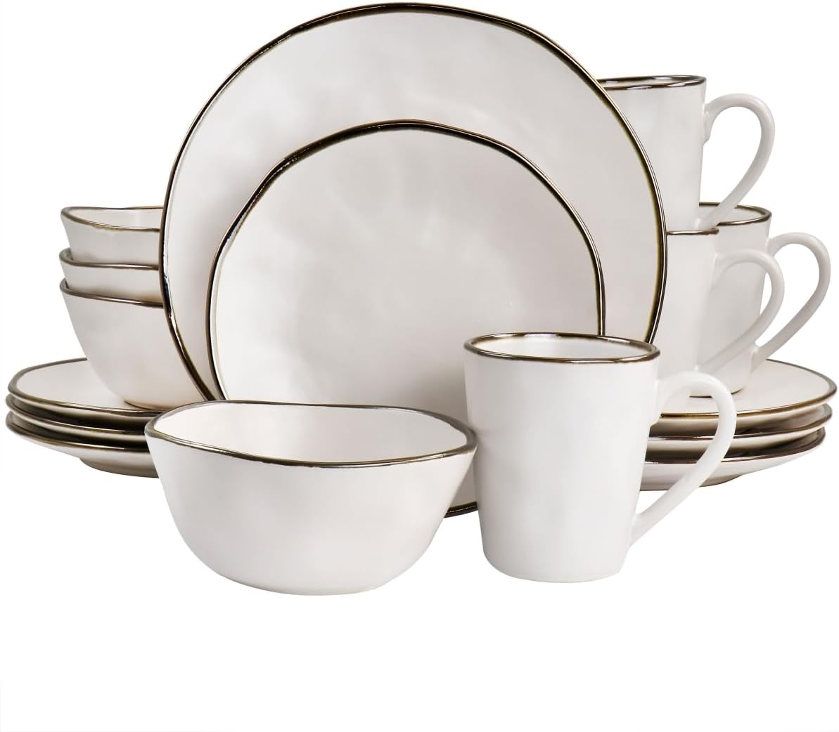 Amazon.com | 212 Main Modern Stoneware Dinnerware Set with Gold Rim ...