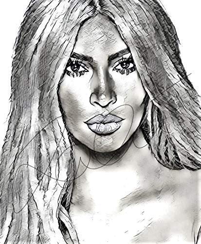 Amazon.com: Kim Kardashian Sketch Drawing Print Poster Hand Drawn ...