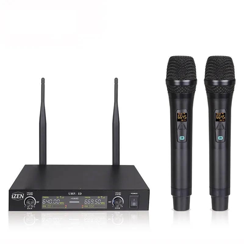 Wireless Microphones Dual Channel Metal Professional UHF Cordless ...
