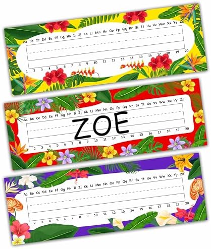 Amazon.com: Desk Name Tag Classroom, Tropical Flowers Plants Name Plate ...