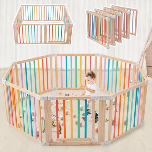 Amazon.com : CONKKA Foldable Wooden Baby Playpen Large Play Yard for ...