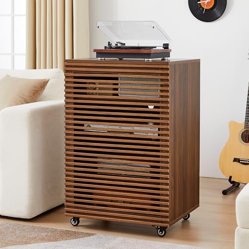 Amazon.com: LEVNARY 5-Tier AV Media Cabinet with Grille Door ...