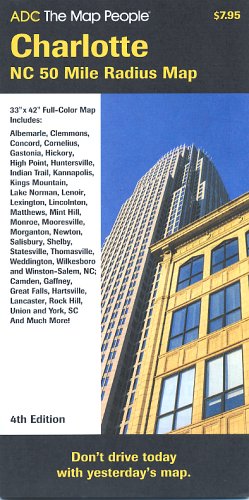 Amazon | Charlotte, Nc 50 Mile Radius Map: Folded | ADC, the Map People ...