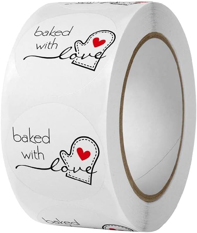 Amazon.com : 500 Pcs/Roll Baked with Love Adhesive Stickers Round ...