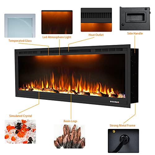 Dreamflame Electric Fireplace 74 inch, Recessed Wall Mounted Fireplace ...