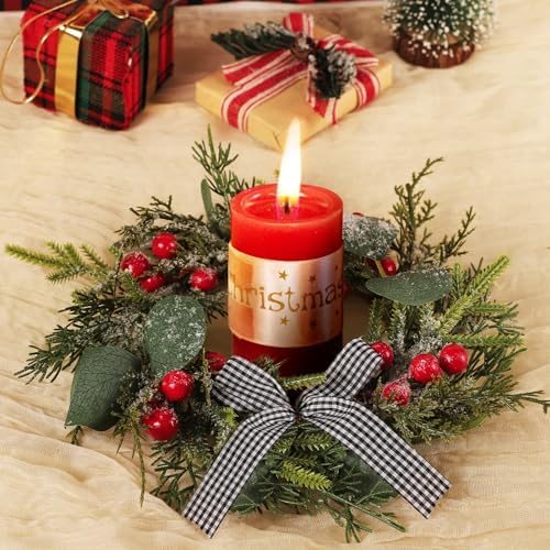 Amazon.com: 6 Pieces Christmas Candle Ring Artificial Red Berry Candle ...