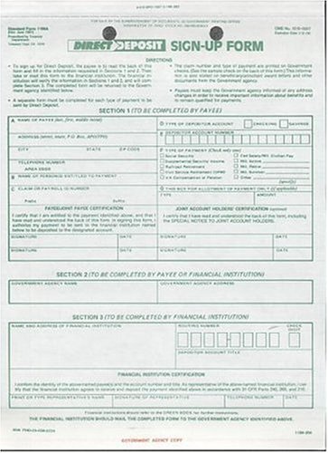 Direct Deposit Sign-Up Form: Standard Form 1199A: Treasury Dept. (U.S ...