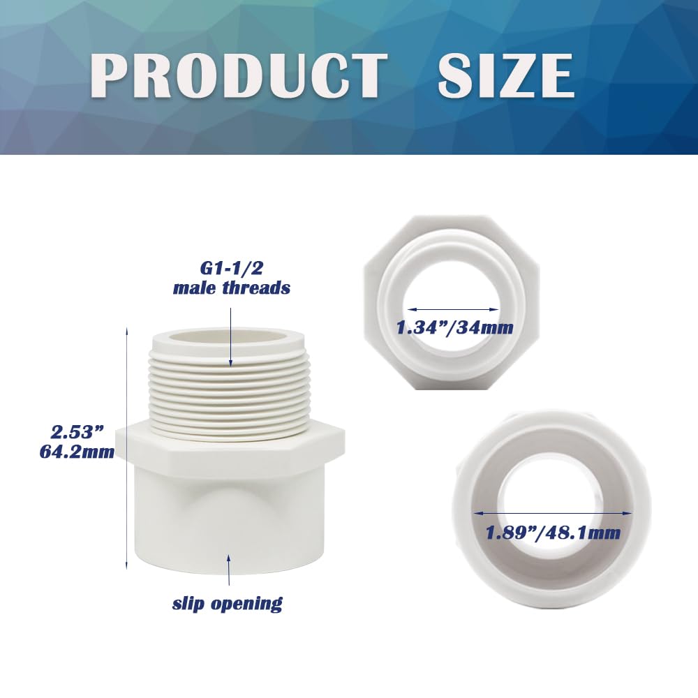 Snapklik.com : HayEastdor 2PCS 1-1/2 Inch Male Thread White PVC ...