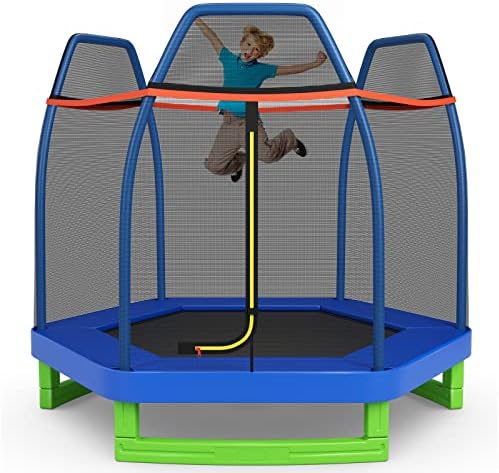 Costway 7FT Kids Trampoline with Safety Enclosure Net, Recreational ...