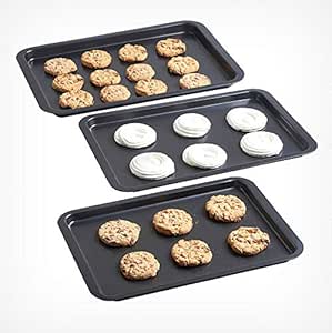 VonShef Baking Tray Set of 3 - Non-Stick Carbon Steel Oven Trays for ...
