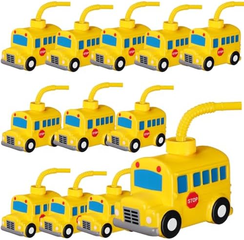 Amazon.com: Tanlade 12 Set School Bus Cups with Straws, Plastic Vehicle ...