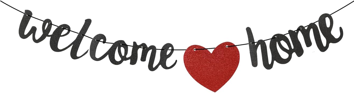 Amazon.com: Welcome Home Banner Black Glitter Home Party Sign for ...