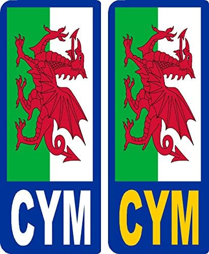 Landing Designs Pack of 2 CYM Wales CYMRU Flag Car Number Plate vinyl ...