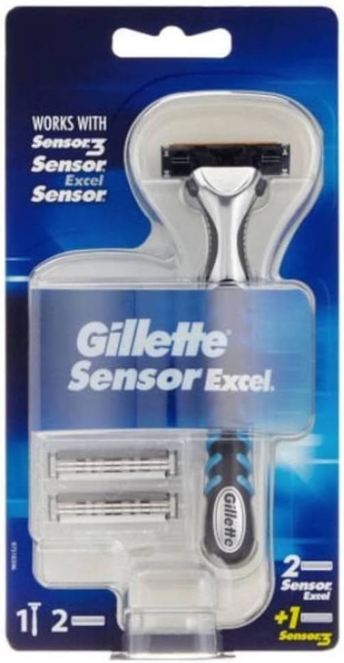 Amazon.com: Gillette Sensor Excel Men's Razor + 3 Razor Blade Refills ...
