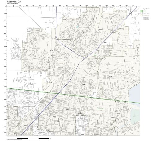 ZIP Code Wall Map of Roseville, CA ZIP Code Map Laminated: Amazon.com ...